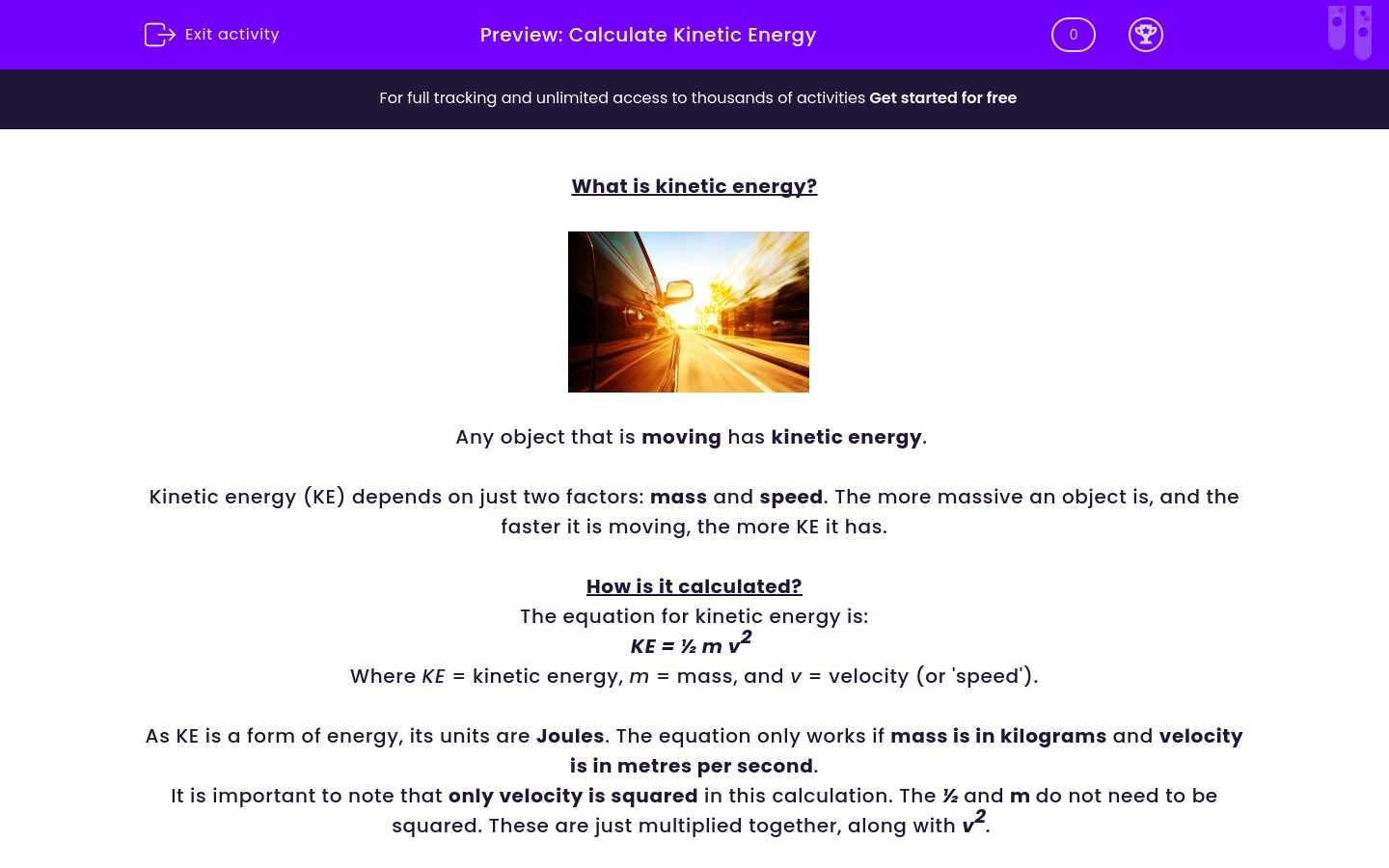 Calculate Kinetic Energy Worksheet - EdPlace