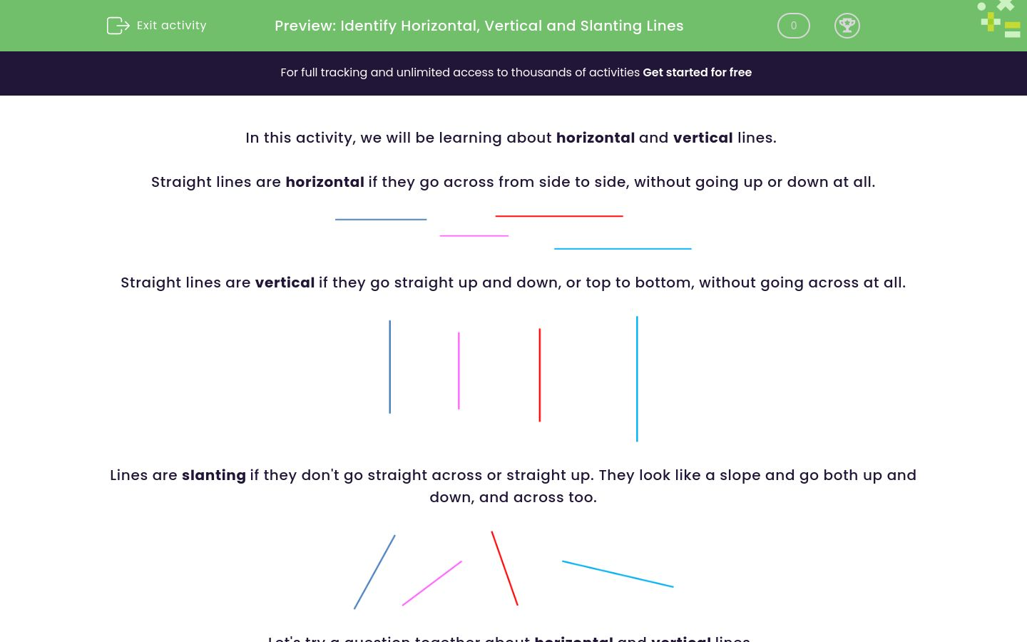 Identify Horizontal, Vertical and Slanting Lines Worksheet - EdPlace
