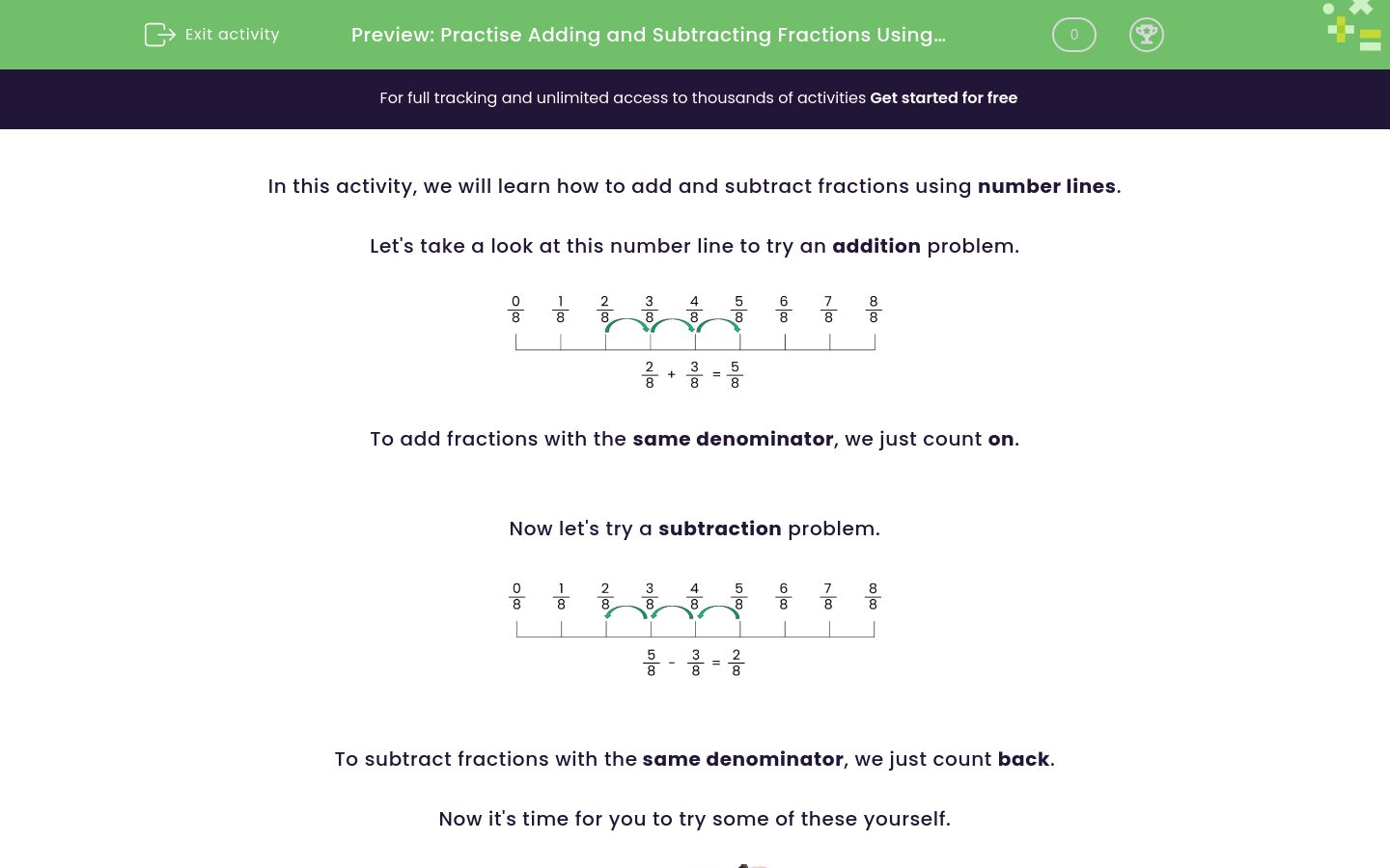 Practise Adding and Subtracting Fractions Using a Number Line Worksheet ...