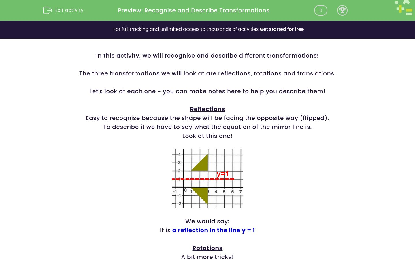 Recognise and Describe Transformations Worksheet - EdPlace
