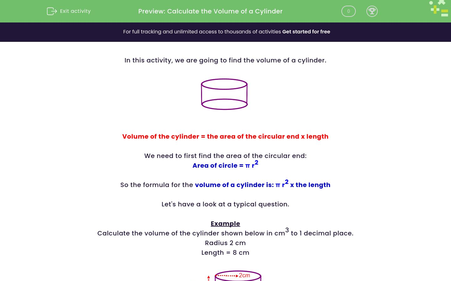 Calculate the Volume of a Cylinder Worksheet - EdPlace