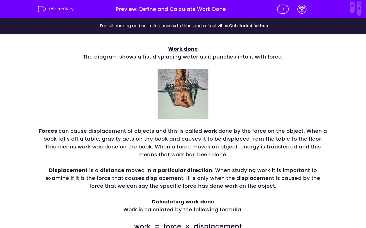 Define and Calculate Work Done Worksheet - EdPlace