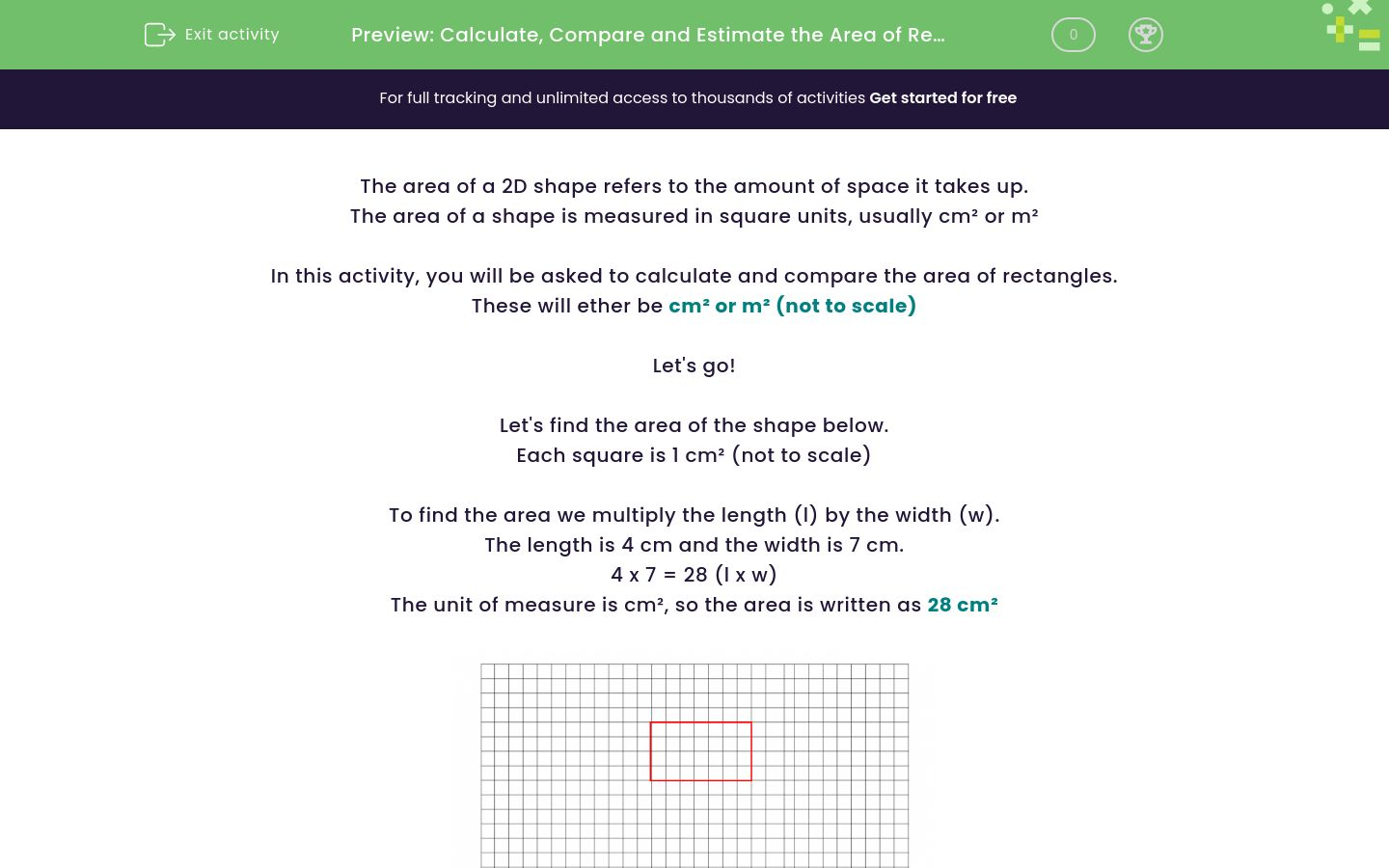 Calculate, Compare and Estimate the Area of Rectangles Worksheet - EdPlace