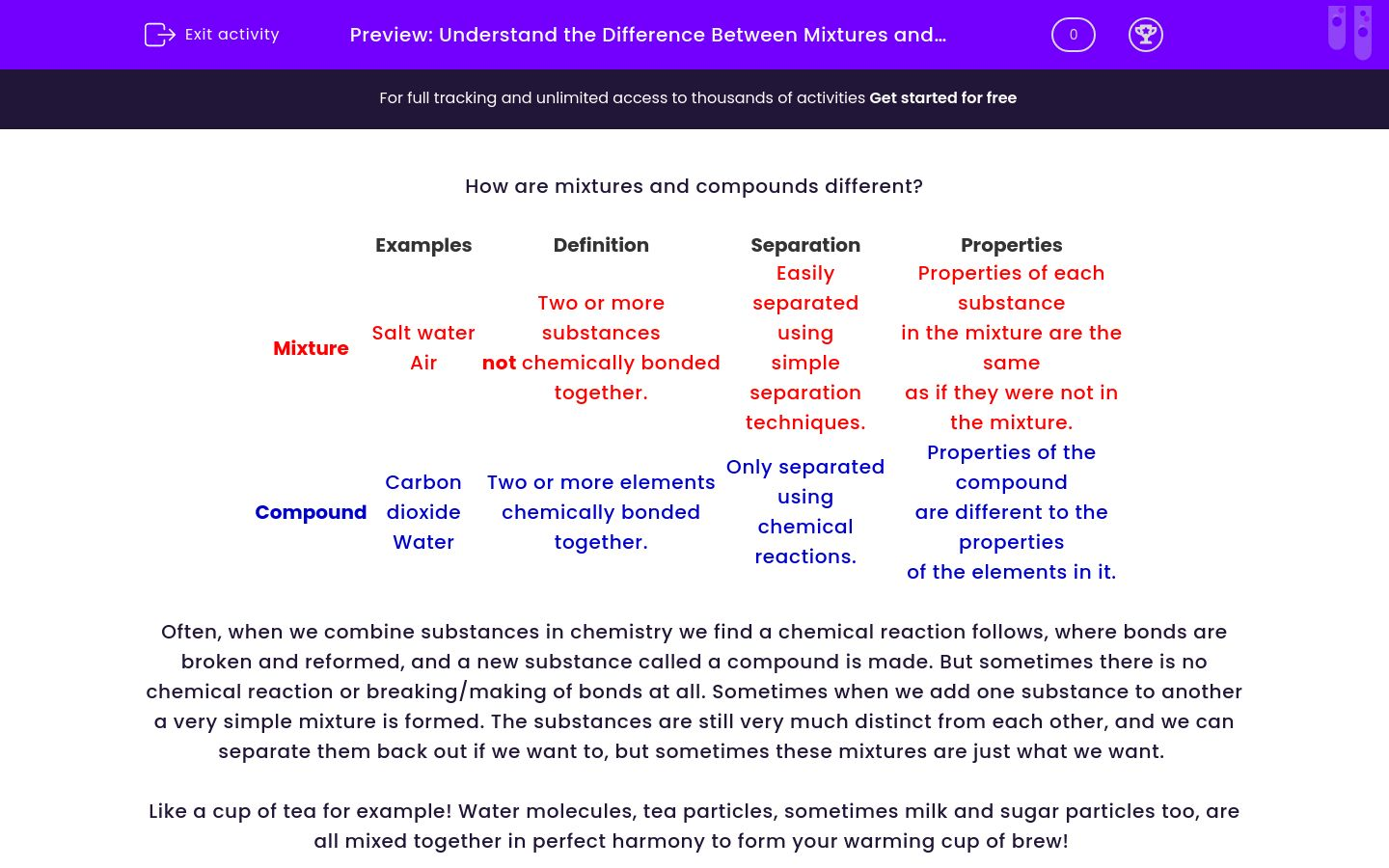 Understand the Difference Between Mixtures and Compounds Worksheet ...