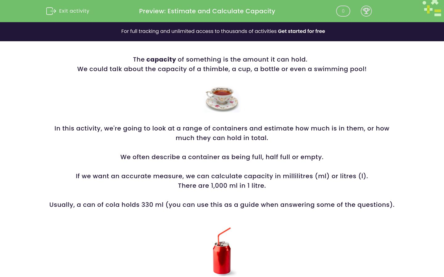 Estimate and Calculate Capacity Worksheet - EdPlace