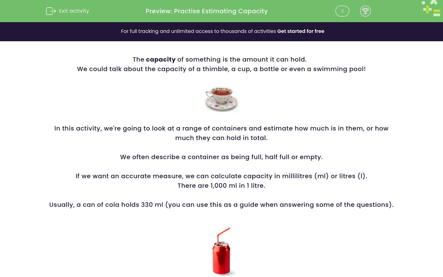 Practise Estimating Capacity Worksheet - EdPlace
