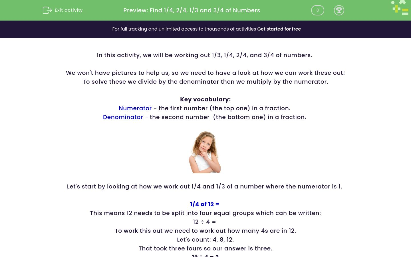 Find 1/4, 2/4, 1/3 and 3/4 of Numbers Worksheet - EdPlace