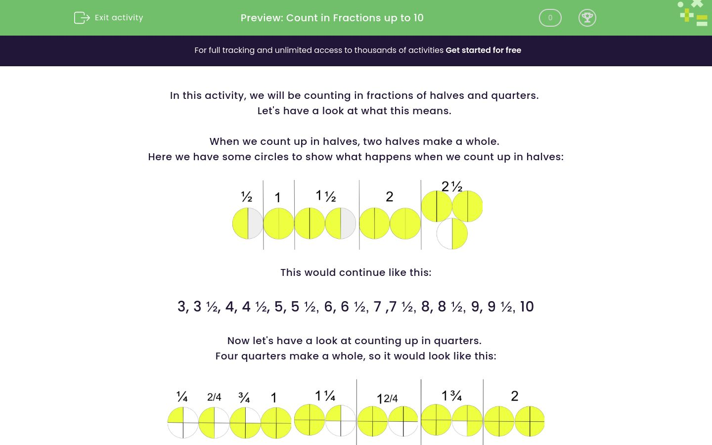 Count in Fractions up to 10 Worksheet - EdPlace
