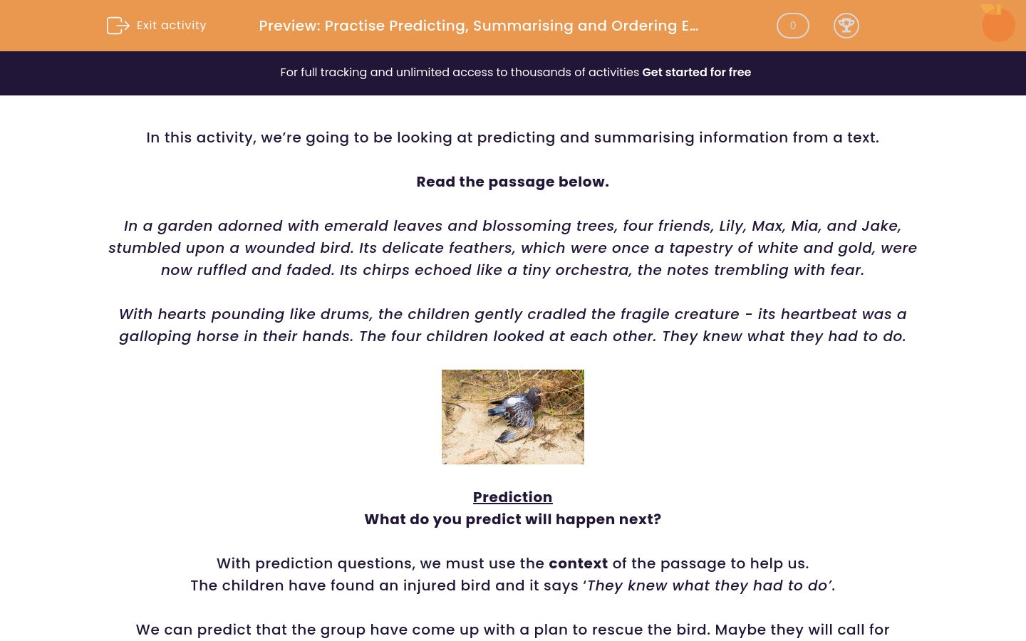 Practise Predicting, Summarising and Ordering Events from a Non-Fiction ...