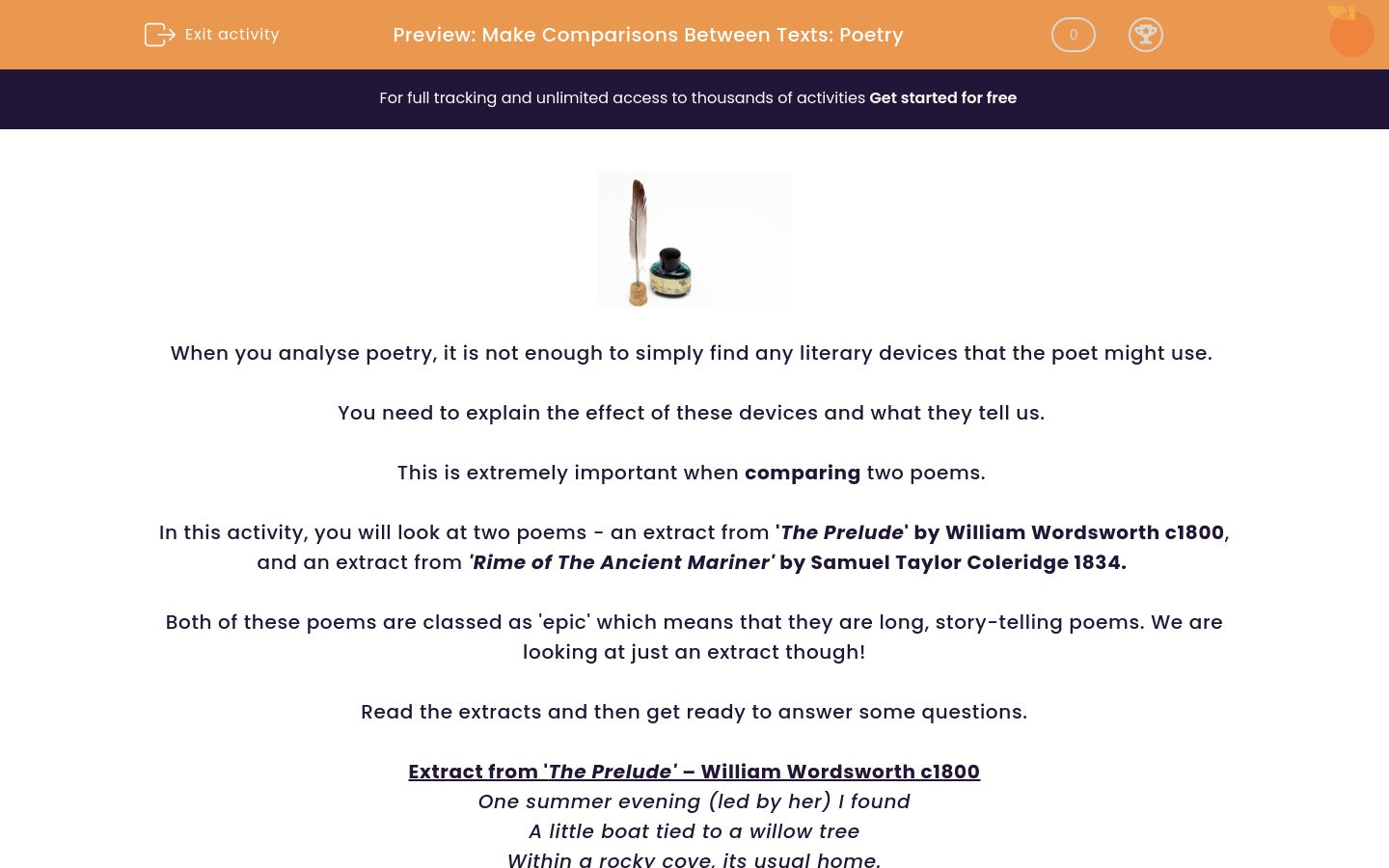 Make Comparisons Between Texts: Poetry Worksheet - EdPlace