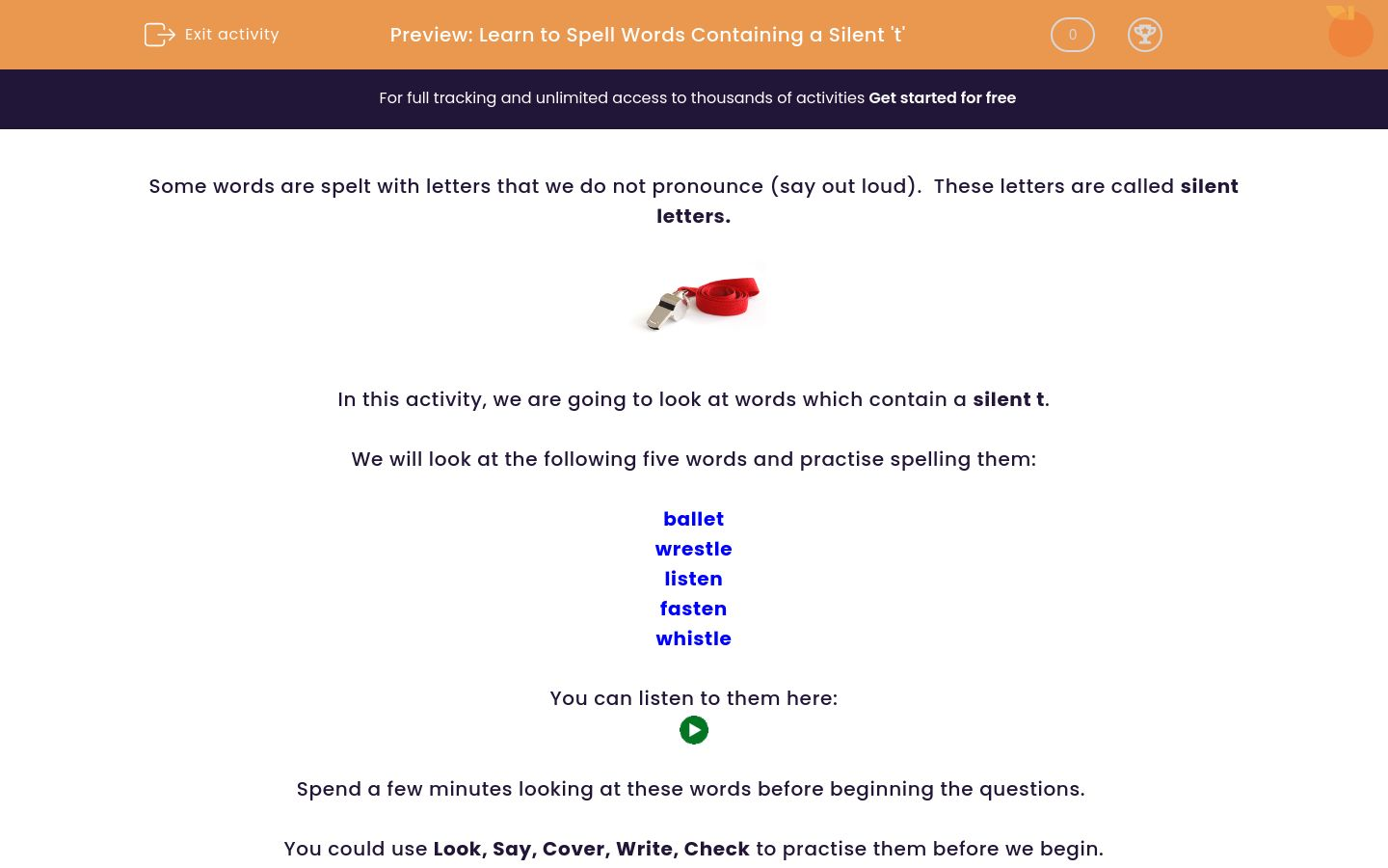 Learn to Spell Words Containing a Silent 't' Worksheet - EdPlace