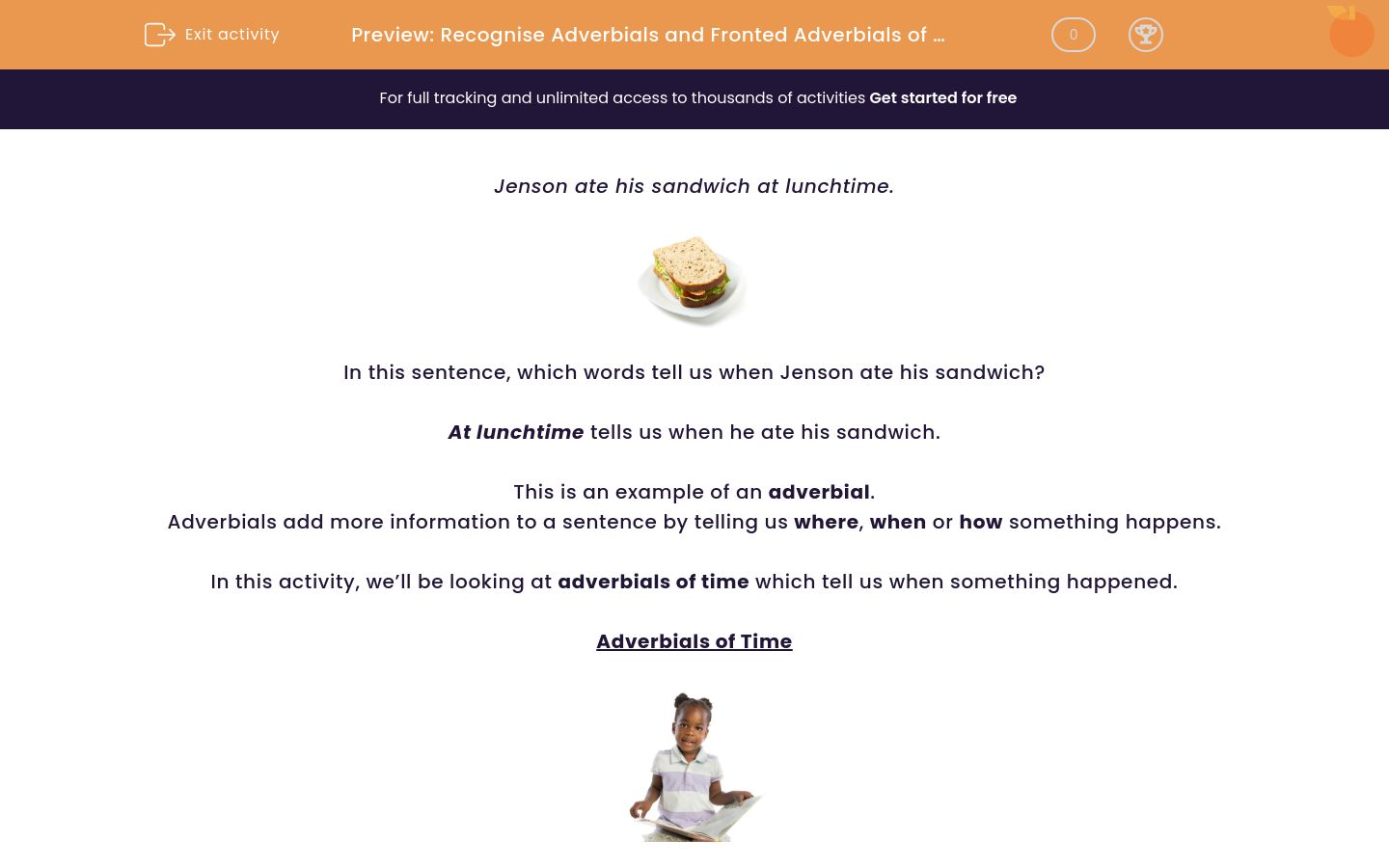 Recognise Adverbials and Fronted Adverbials of Time Worksheet - EdPlace