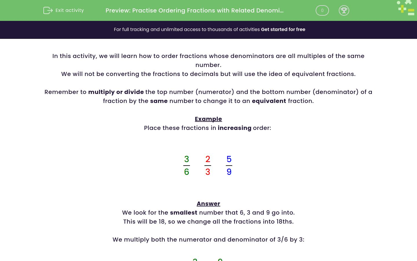Practise Ordering Fractions with Related Denominators Worksheet - EdPlace