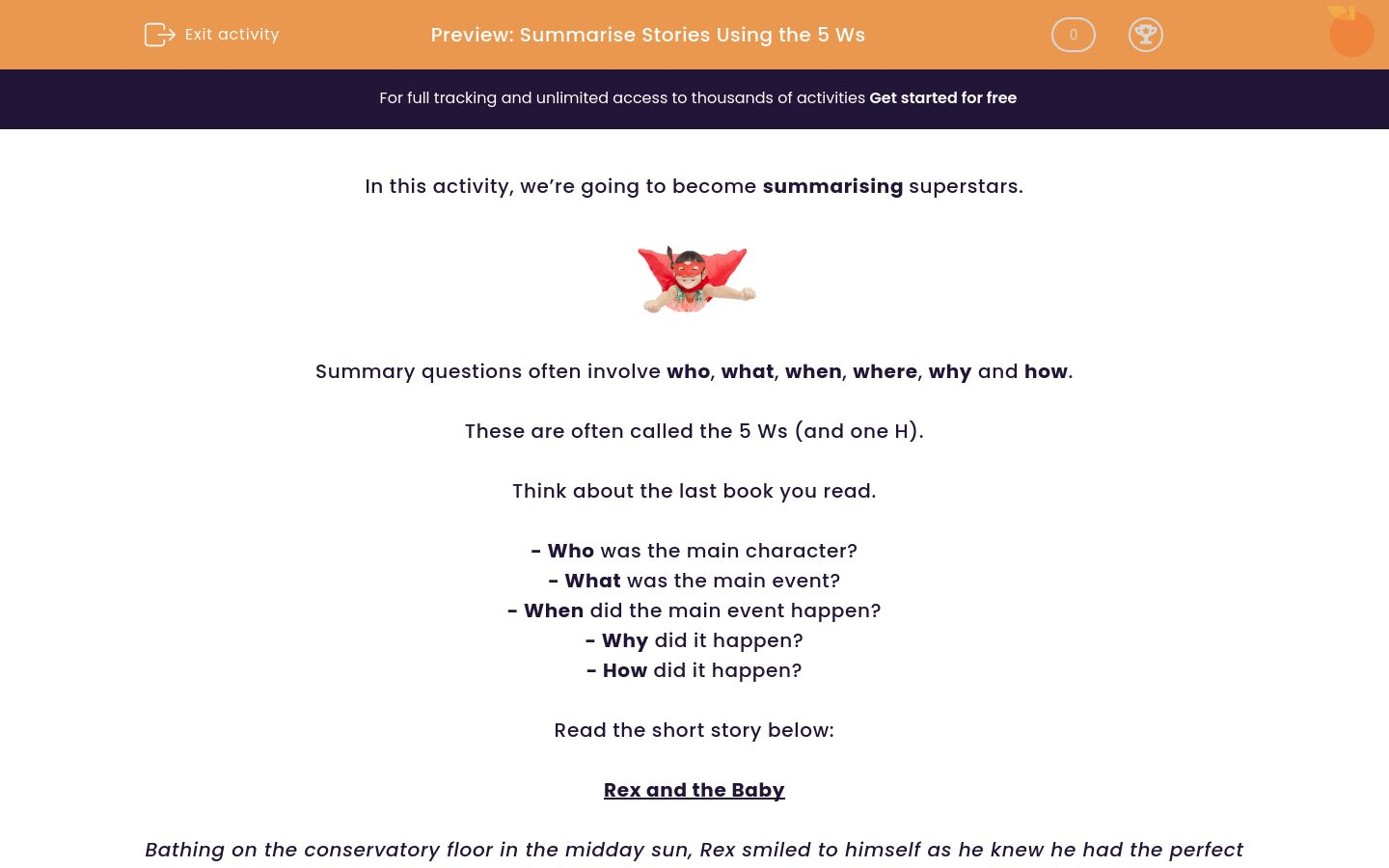 Summarise Stories Using the 5 Ws Worksheet - EdPlace