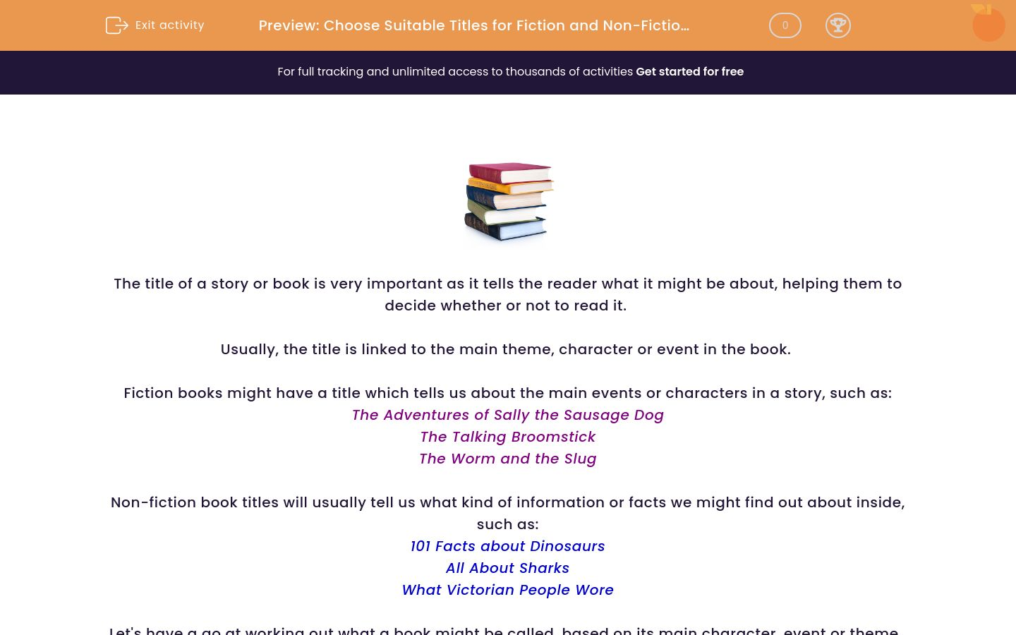 Choose Suitable Titles for Fiction and Non-Fiction Books Worksheet ...