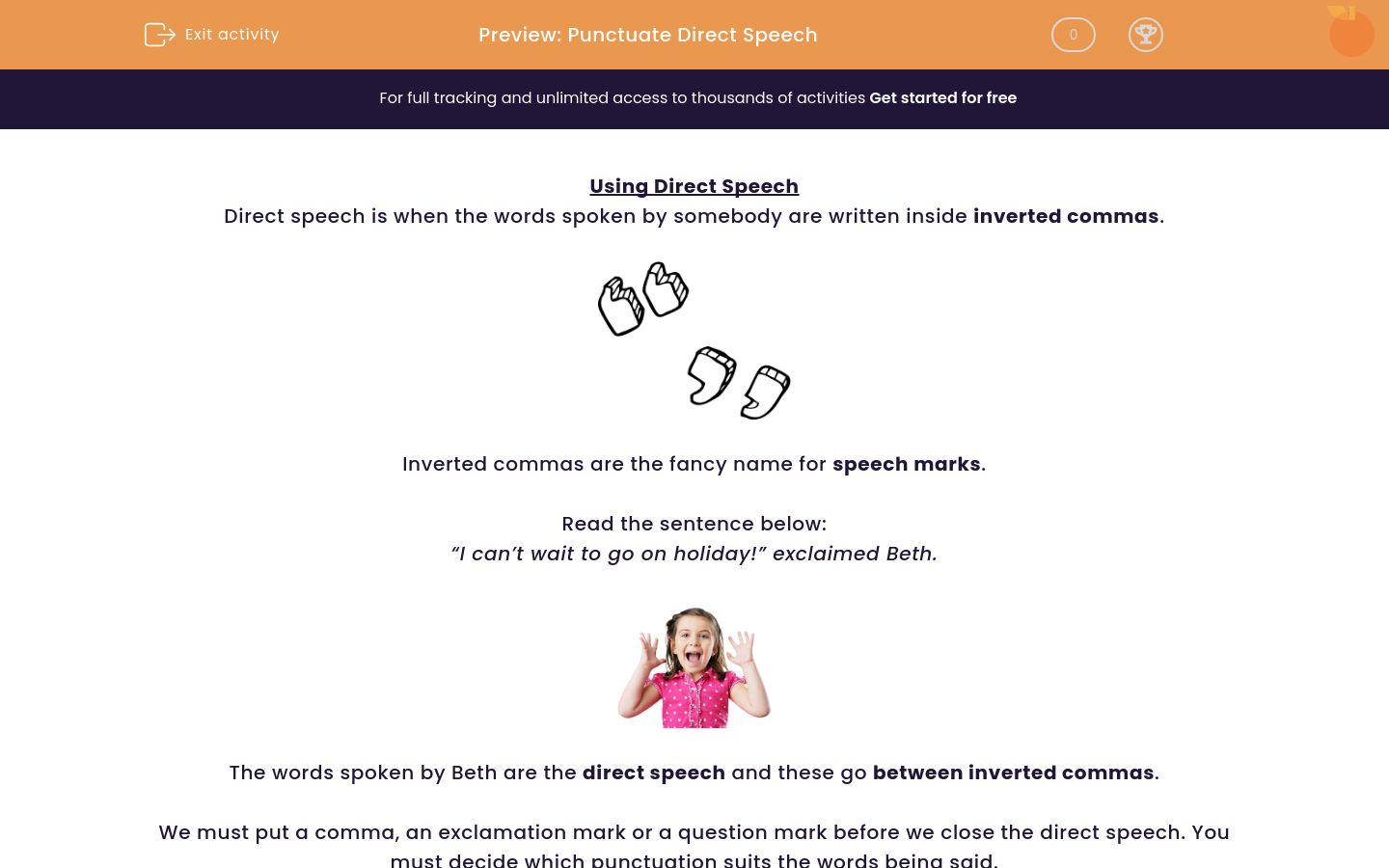 Punctuate Direct Speech Worksheet - EdPlace