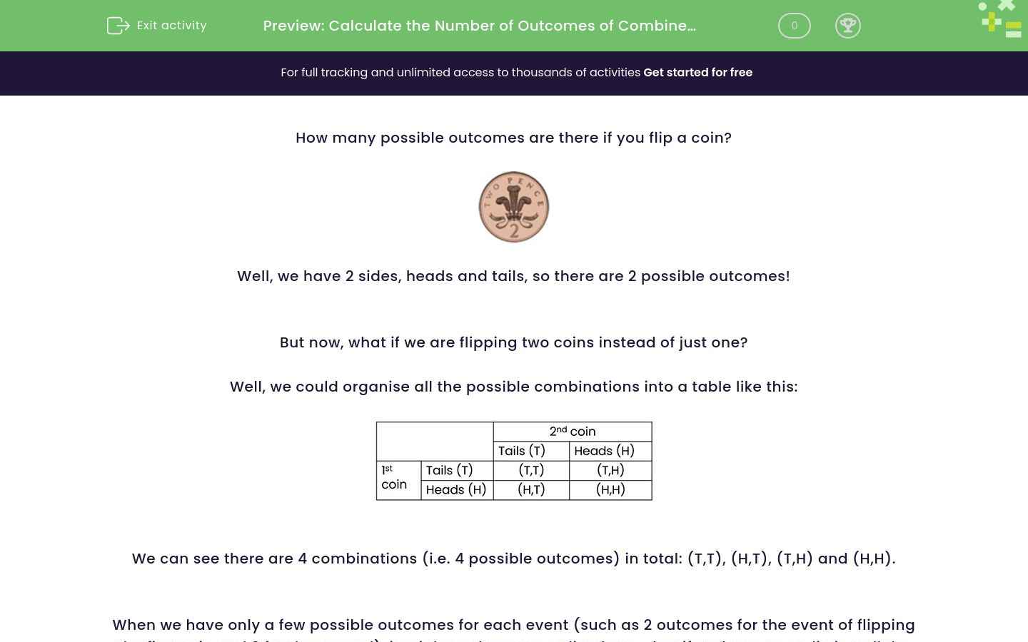 Calculate the Number of Outcomes of Combined Events Worksheet - EdPlace