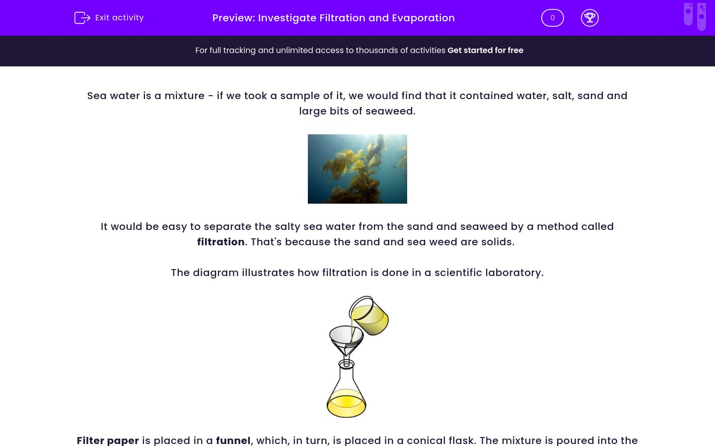 Investigate Filtration and Evaporation Worksheet - EdPlace