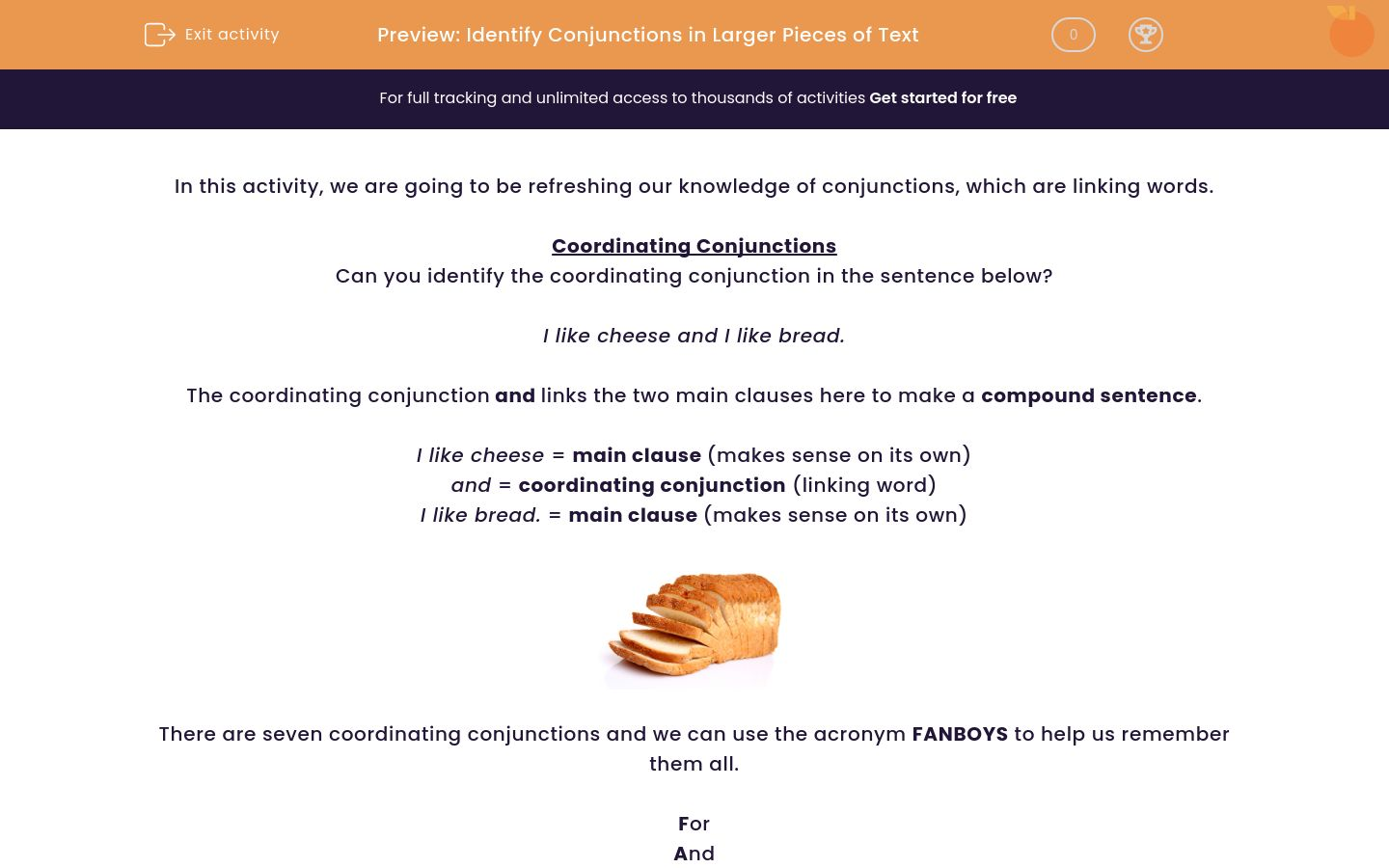 Identify Conjunctions in Larger Pieces of Text Worksheet - EdPlace