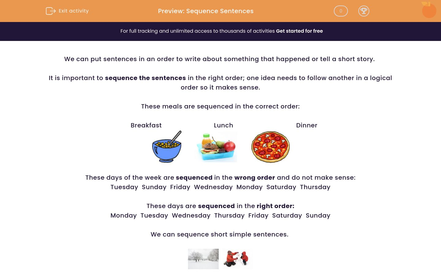 Sequence Sentences Worksheet - EdPlace