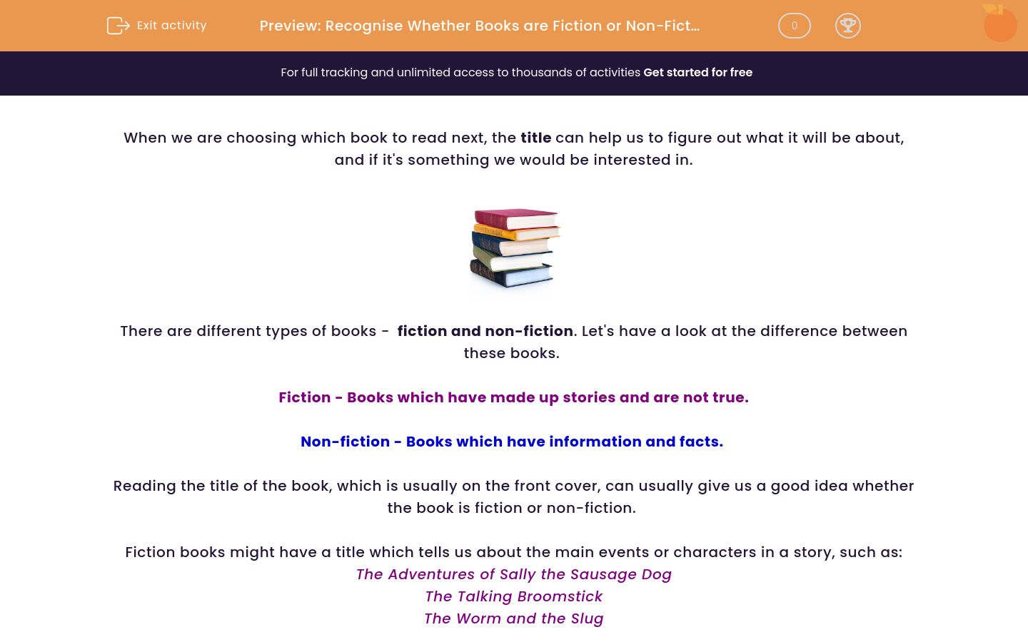 Recognise Whether Books are Fiction or Non-Fiction Worksheet - EdPlace