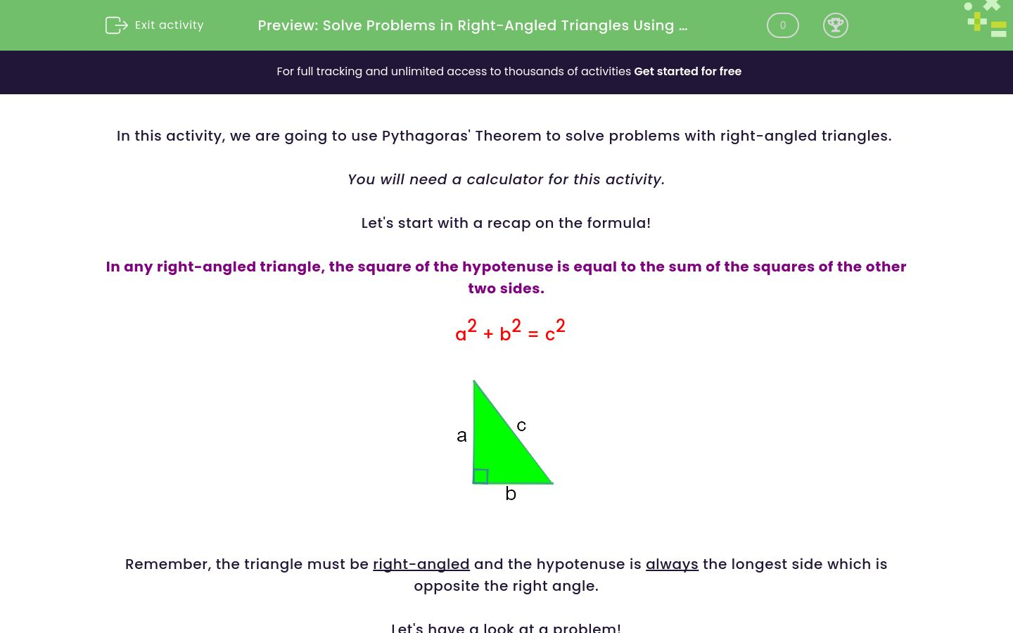 Solve Problems in Right-Angled Triangles Using Pythagoras' Theorem Worksheet - EdPlace