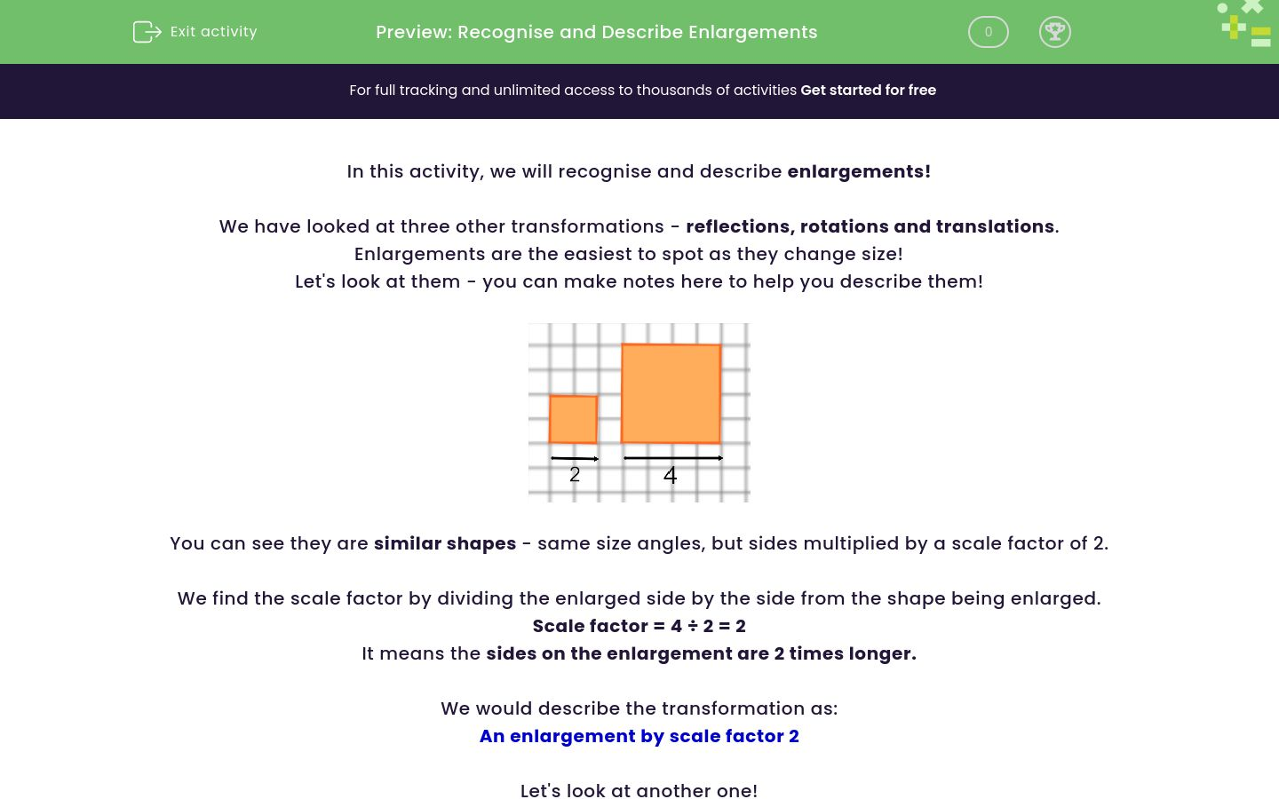 Recognise and Describe Enlargements Worksheet - EdPlace
