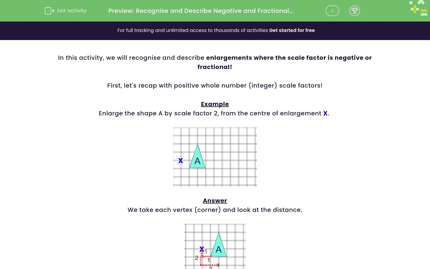 Recognise and Describe Negative and Fractional Enlargements Worksheet ...