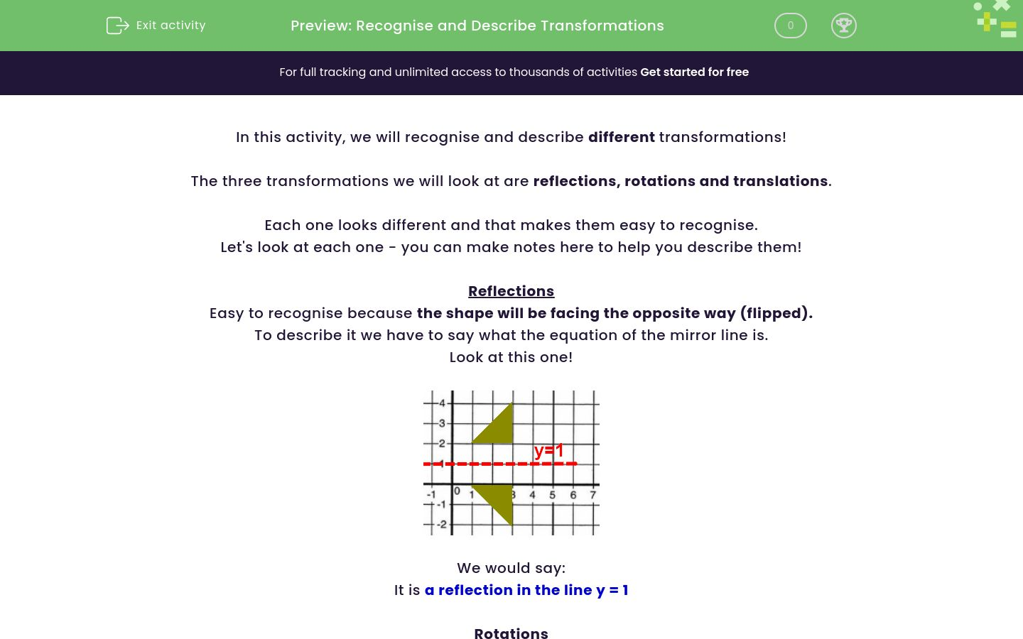Recognise and Describe Transformations Worksheet - EdPlace