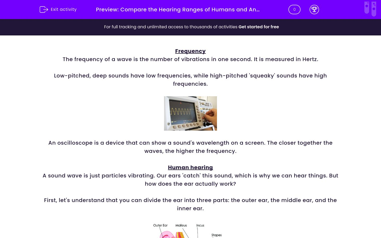 Compare the Hearing Ranges of Humans and Animals Worksheet - EdPlace
