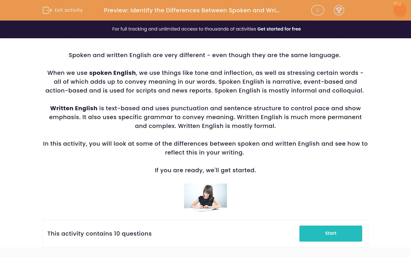 Identify the Differences Between Spoken and Written English Worksheet - EdPlace