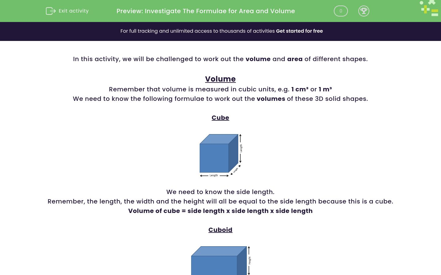 Investigate The Formulae for Area and Volume Worksheet - EdPlace