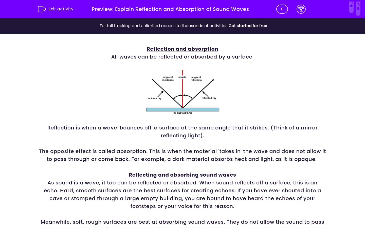 Explain Reflection and Absorption of Sound Waves Worksheet - EdPlace