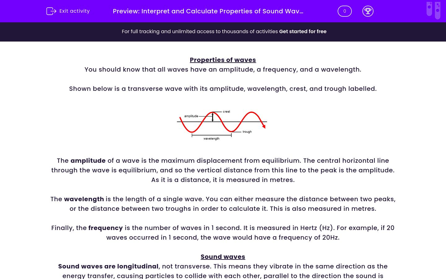 Interpret and Calculate Properties of Sound Waves Worksheet - EdPlace