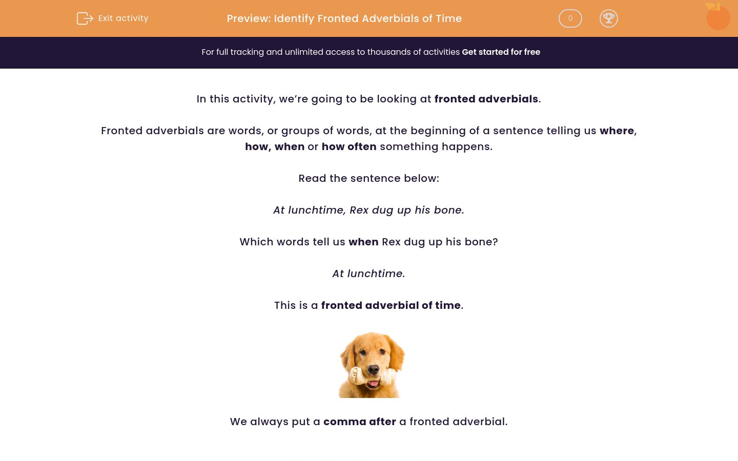 Identify Fronted Adverbials of Time Worksheet - EdPlace