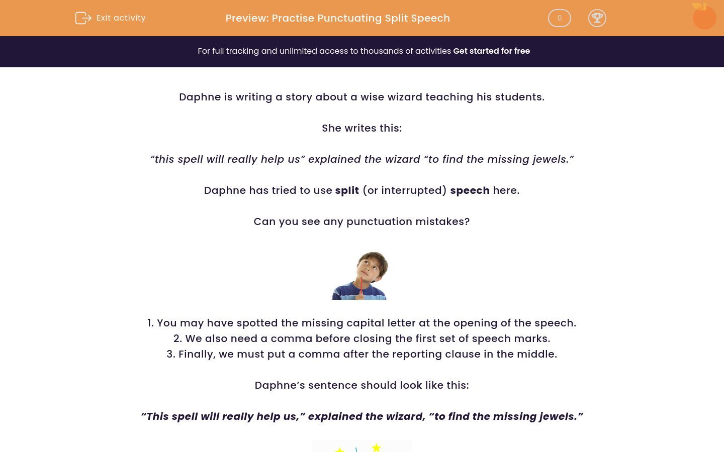 Practise Punctuating Split Speech Worksheet - EdPlace