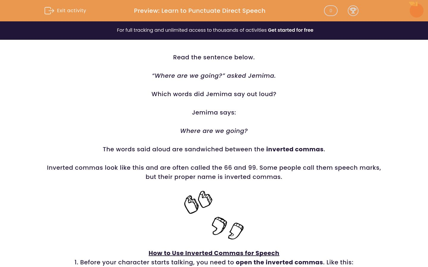 Learn to Punctuate Direct Speech Worksheet - EdPlace
