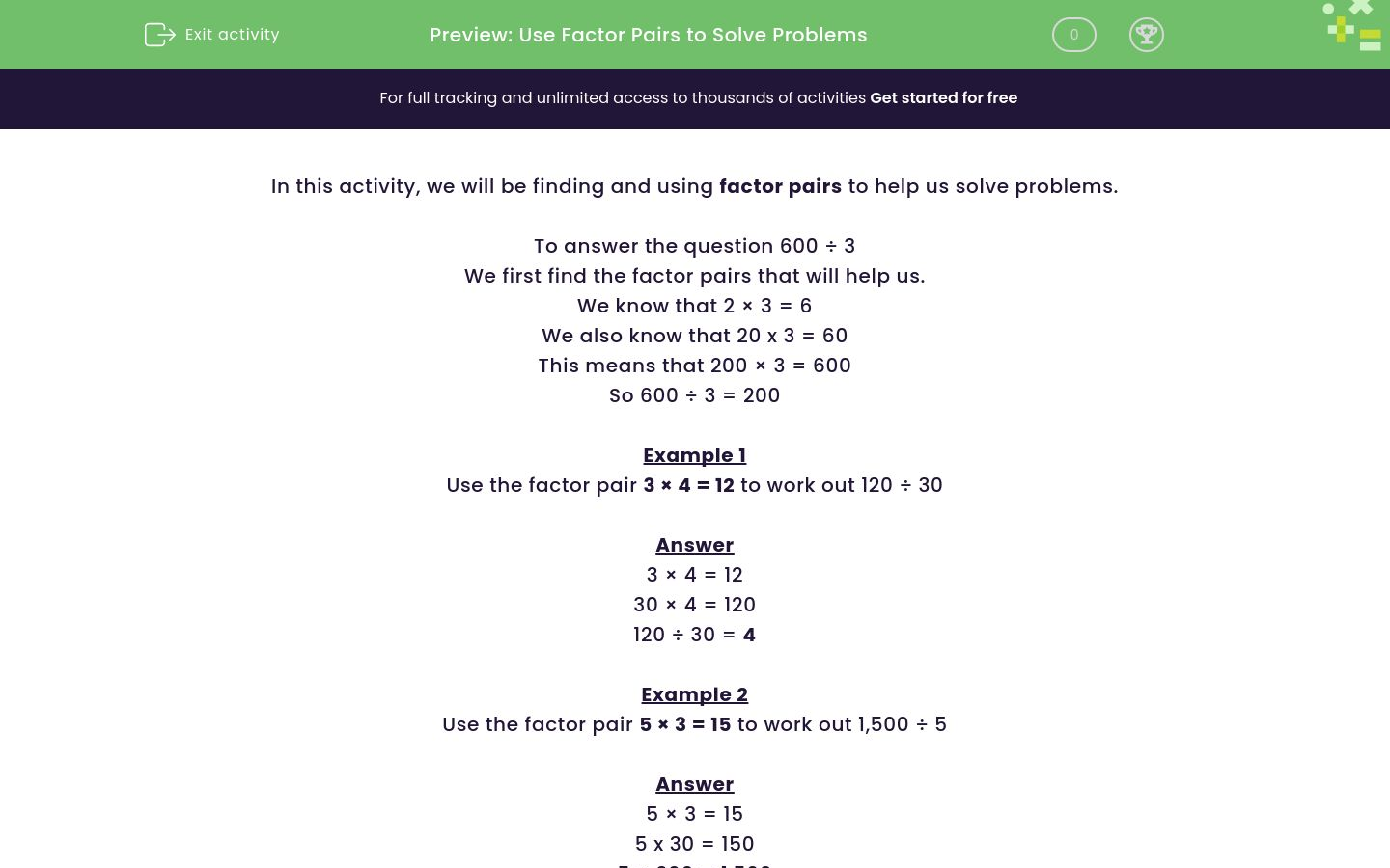 Use Factor Pairs to Solve Problems Worksheet - EdPlace