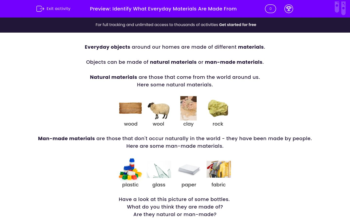 Identify What Everyday Materials Are Made From Worksheet - EdPlace