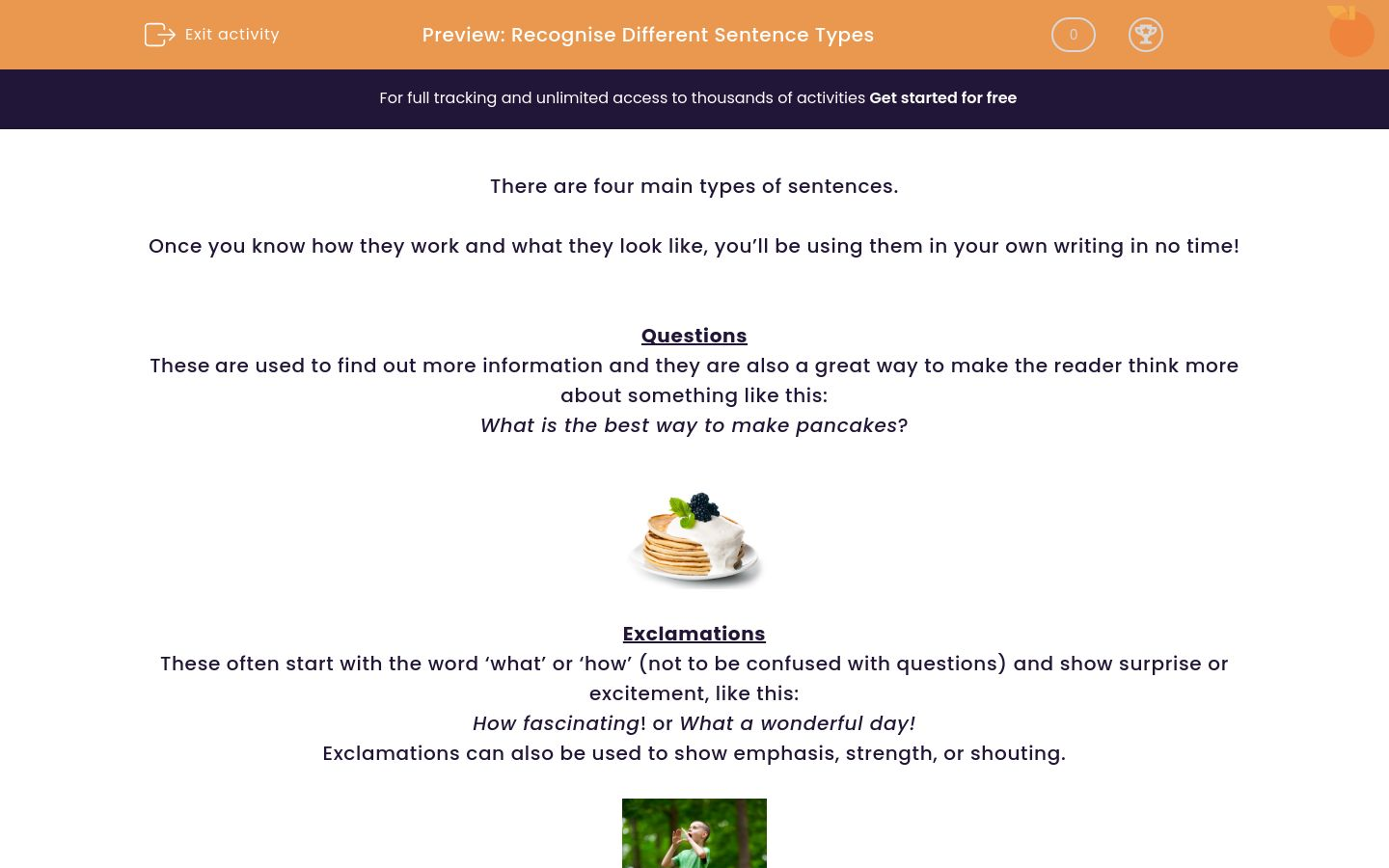 Recognise Different Sentence Types Worksheet - EdPlace