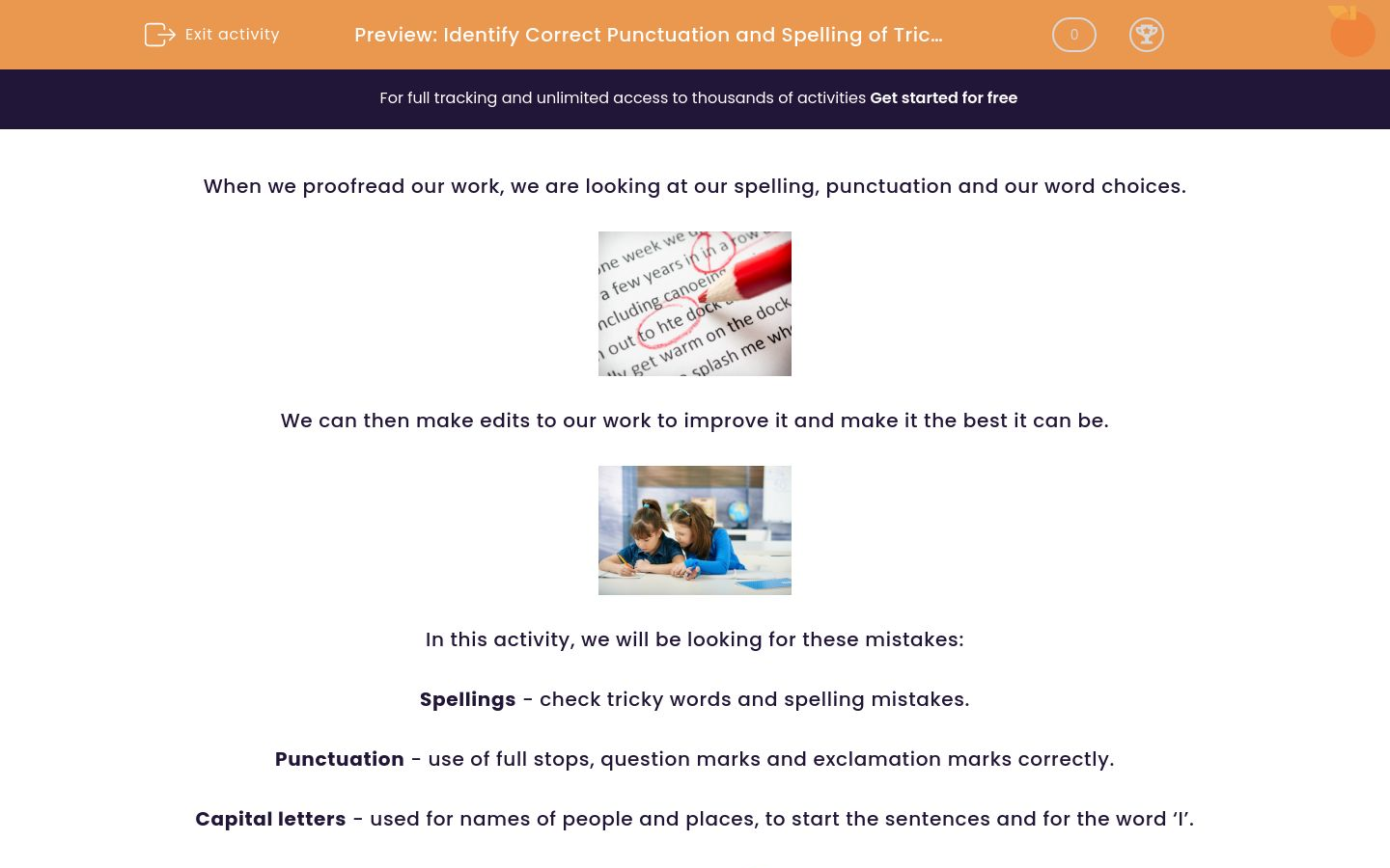 Identify Correct Punctuation and Spelling of Tricky Words Worksheet ...