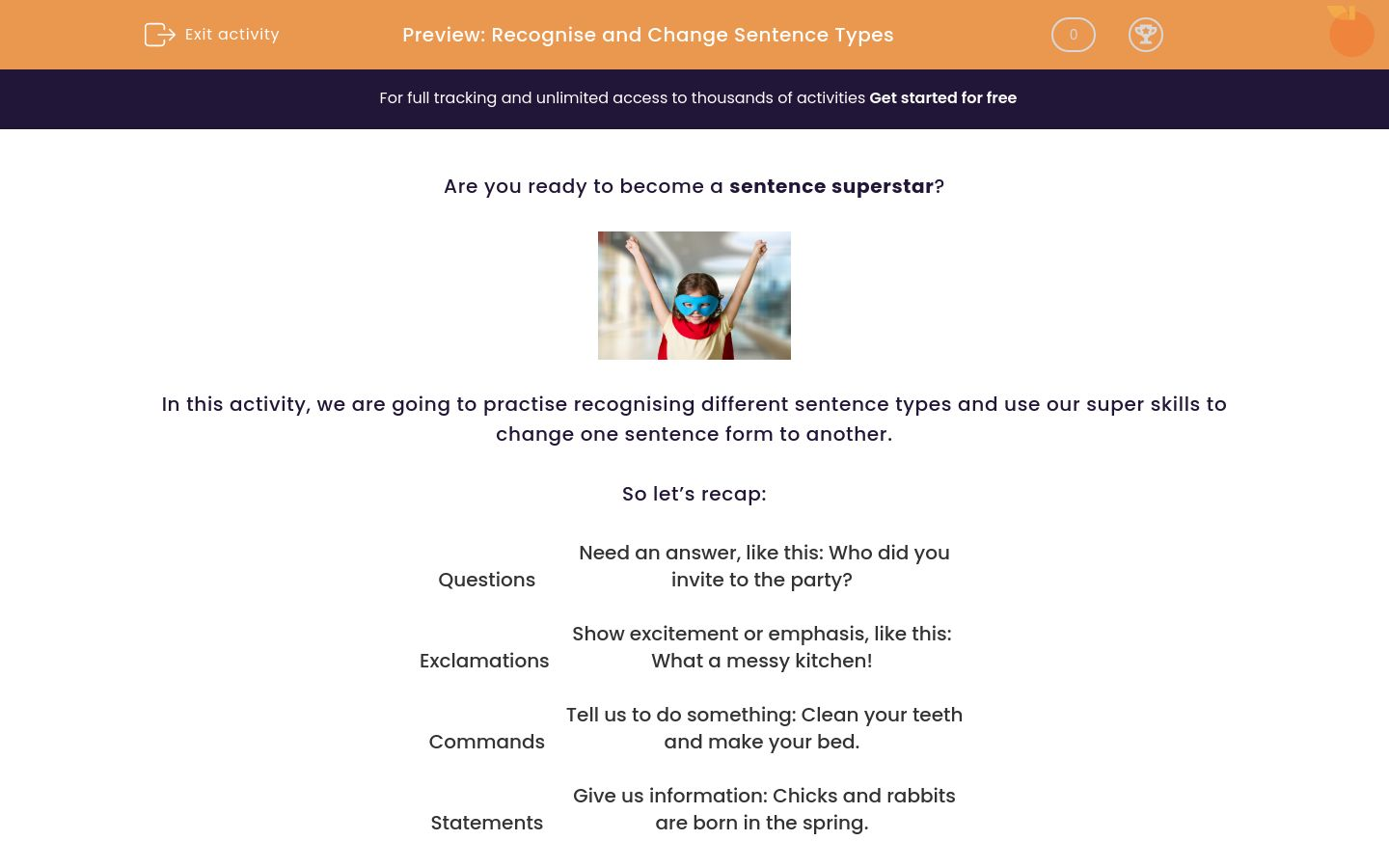 Recognise and Change Sentence Types Worksheet - EdPlace