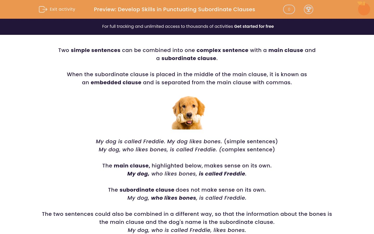 Develop Skills in Punctuating Subordinate Clauses Worksheet - EdPlace