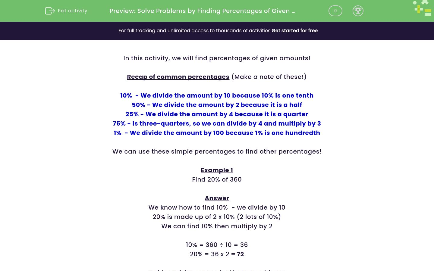 Solve Problems by Finding Percentages of Given Amounts Worksheet - EdPlace