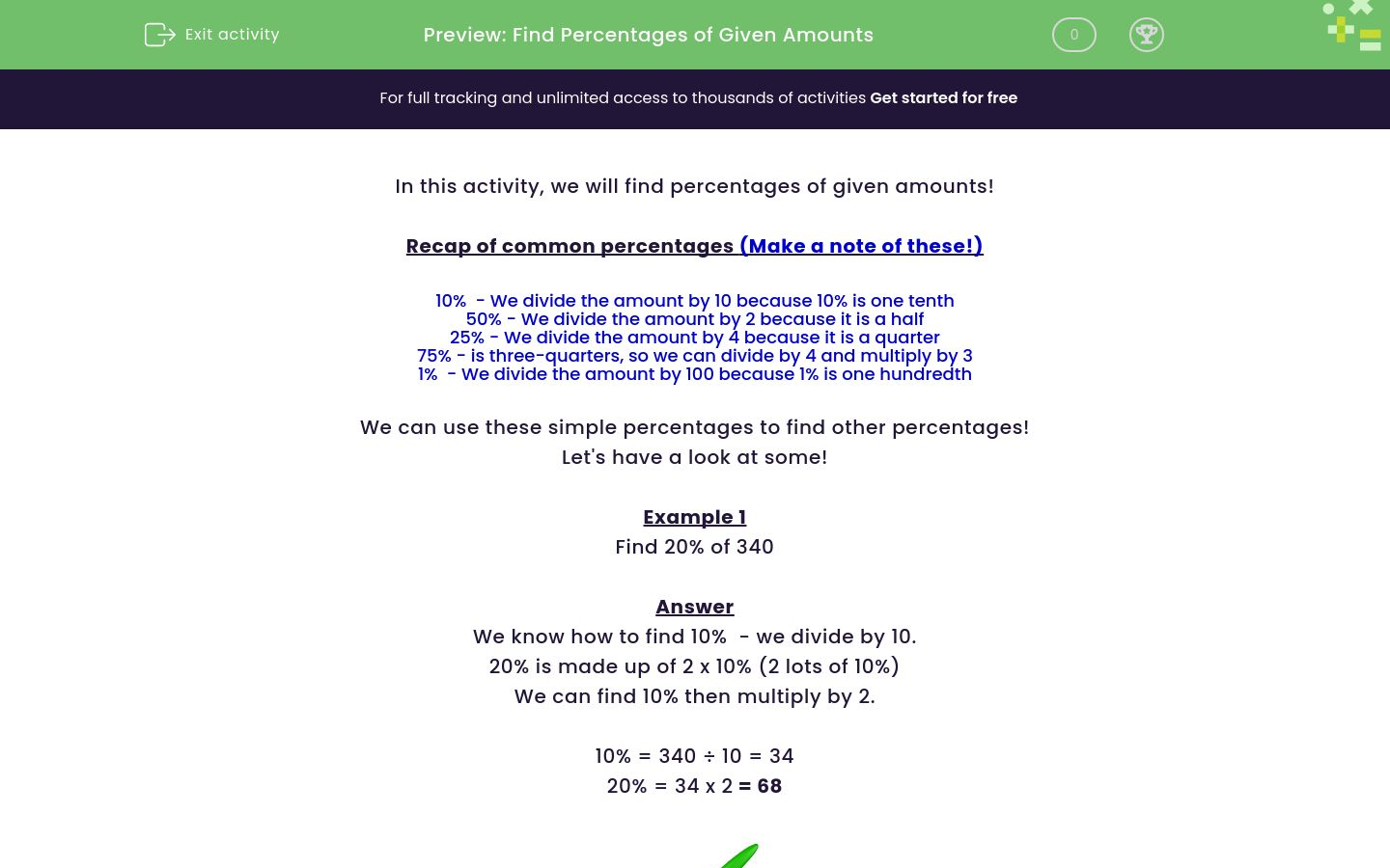 Find Percentages of Given Amounts Worksheet - EdPlace