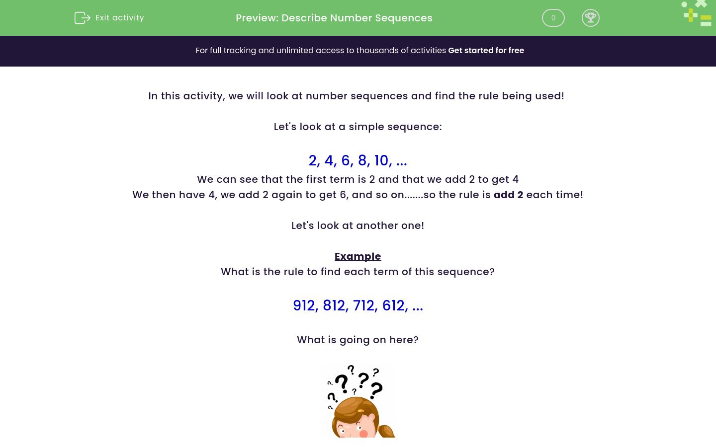 Describe Number Sequences Worksheet - EdPlace