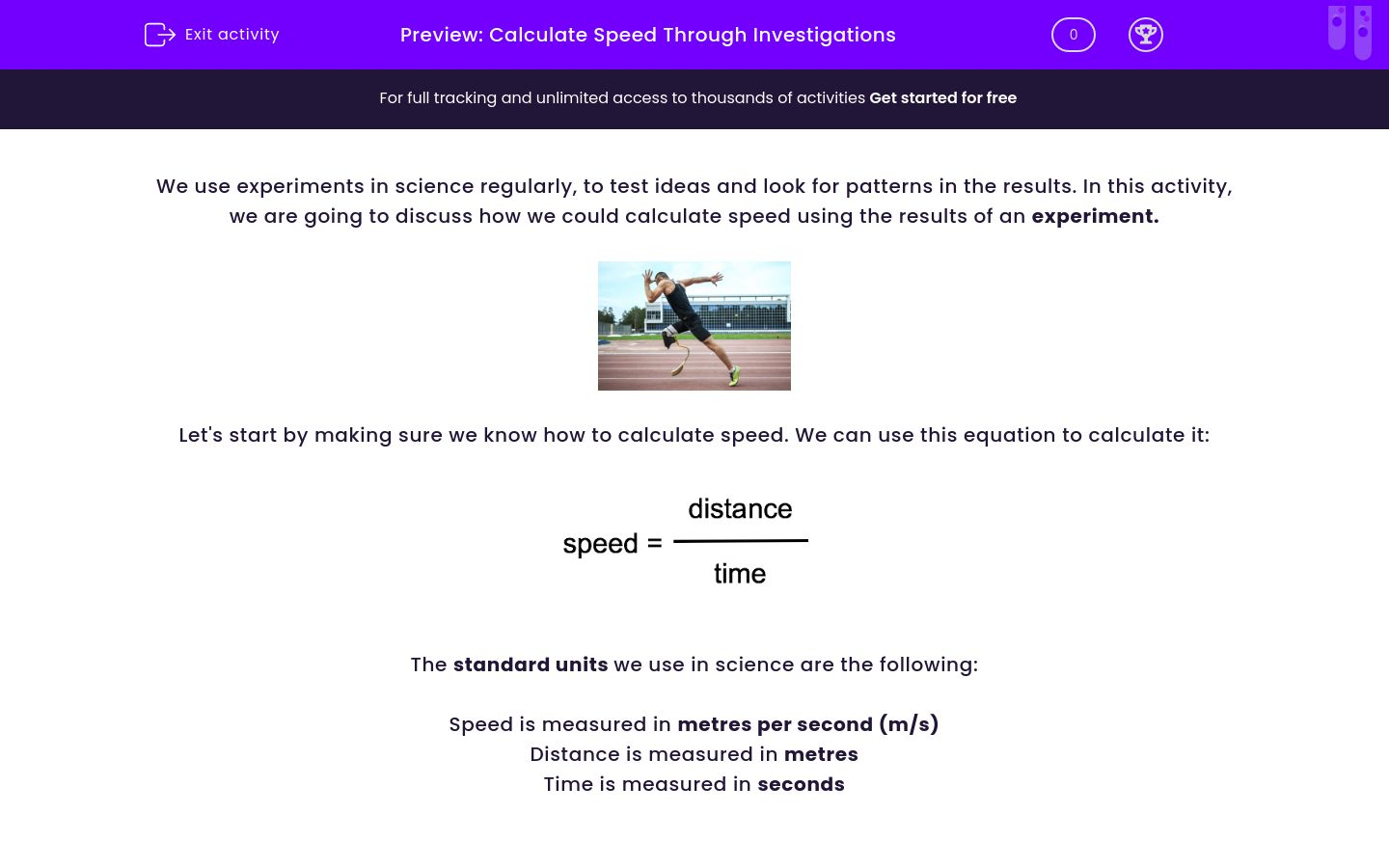 Calculate Speed Through Investigations Worksheet - EdPlace