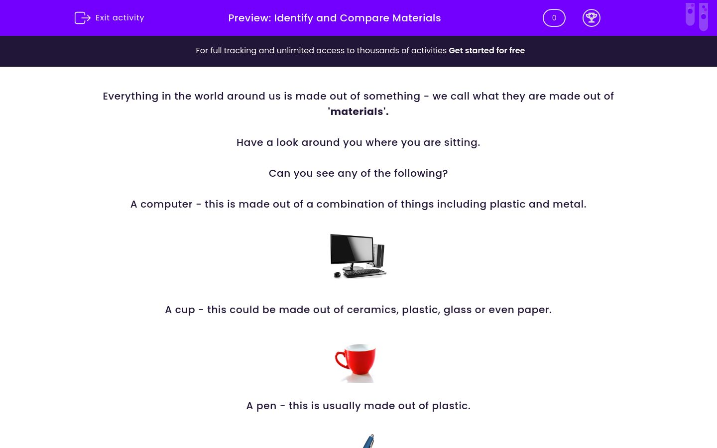Identify and Compare Materials Worksheet - EdPlace