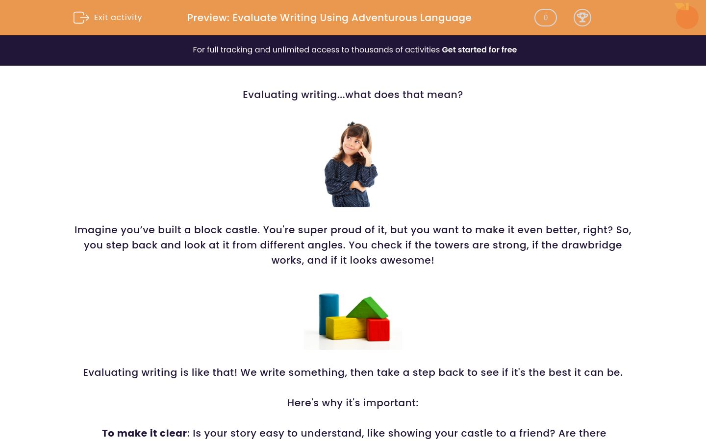 Evaluate Writing Using Adventurous Language Worksheet - EdPlace