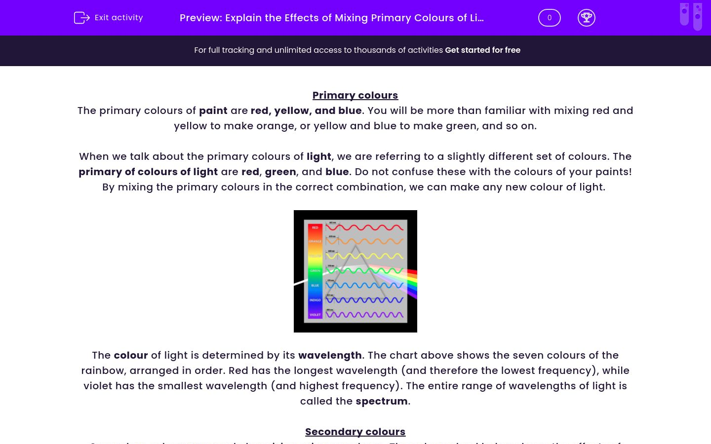 Explain the Effects of Mixing Primary Colours of Light Worksheet - EdPlace